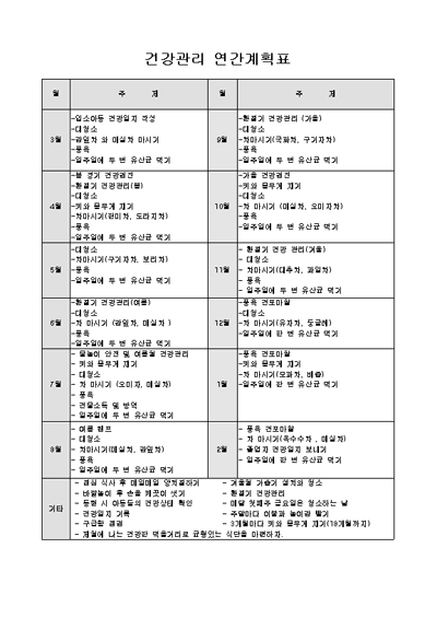 어린이집 건강관리 연간계획표1 교육서식 서식·양식 서식 화면캡쳐프로그램 안카메라 공식사이트 안카메라